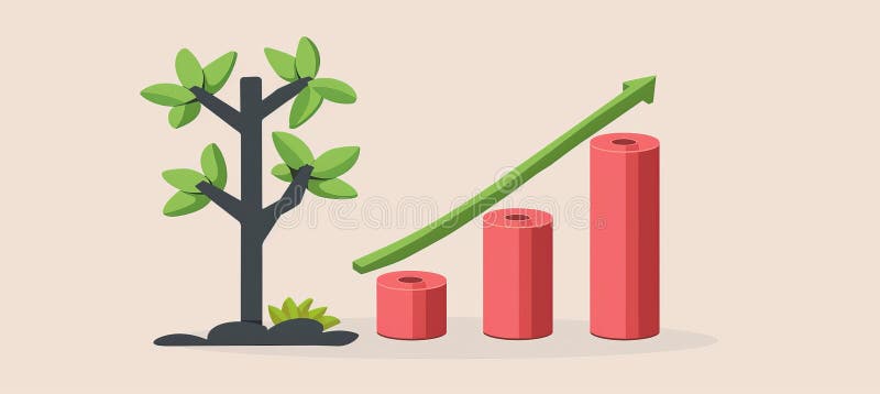 Tree Illustration with Bar Graph Displaying Decrease in Carbon ...