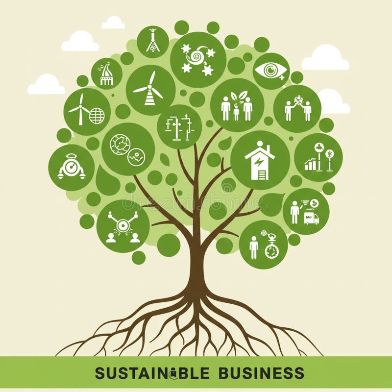 Tree Illustration with Branches and Roots Symbolizing Sustainable ...