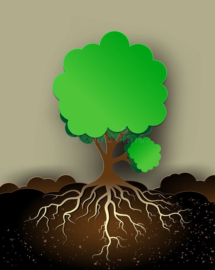 Tree Illustration with Green Leaves and Roots Stock Vector ...