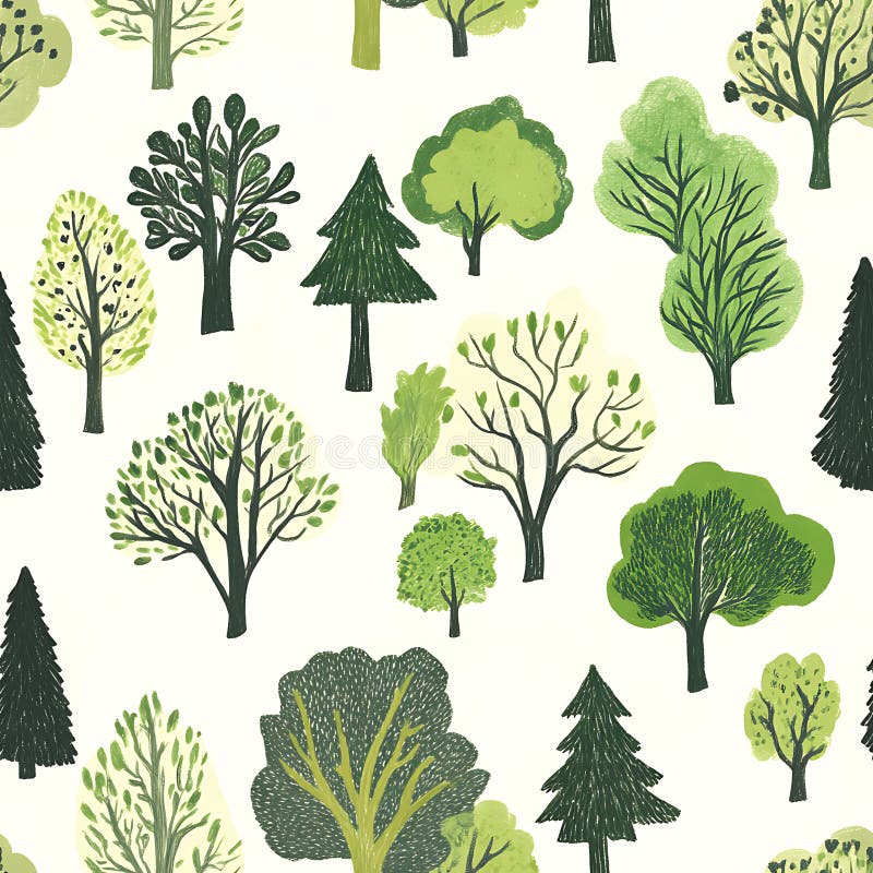 Tree Illustration Seamless Tile Suitable for Ecology, Earth Day or ...