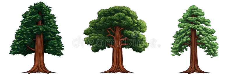 Tree Illustrations Showcasing Different Types, Including Coniferous and ...