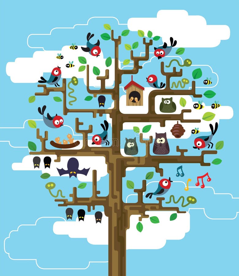 Inhabitants of the tree stock vector. Illustration of spider - 102307715