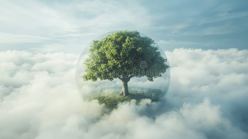 A Tree is Inside a Bubble in the Sky Stock Illustration - Illustration ...