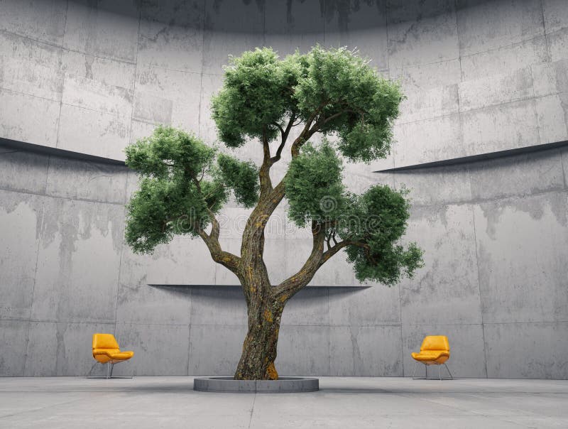 Tree Inside a Concrete Building. Modern Architecture Stock Illustration ...