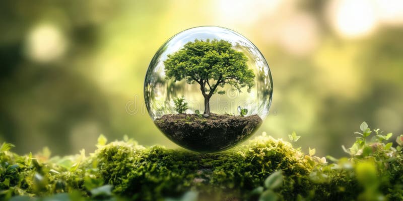 Tree Inside Glass Sphere Representing Nature Conservation Environmental ...