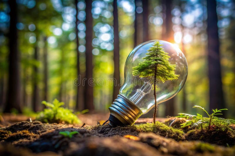 Tree Inside a Light Bulb on the Forest Floor Depth of Field Generative ...