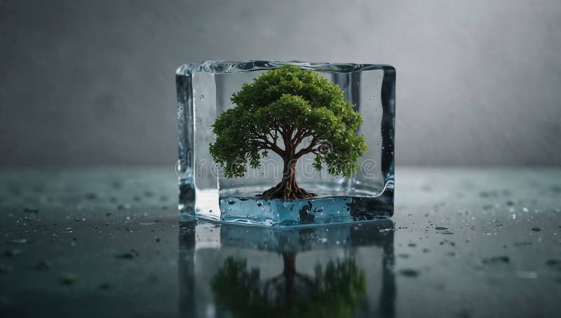 Tree Inside a Melting Ice Cube. Nature Concept. Environmental ...