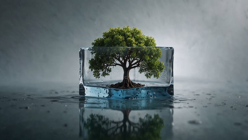 Tree Inside a Melting Ice Cube. Nature Concept. Environmental ...