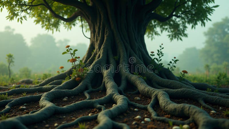 Tree with Intertwined Roots Representing Belonging Stock Photo - Image ...
