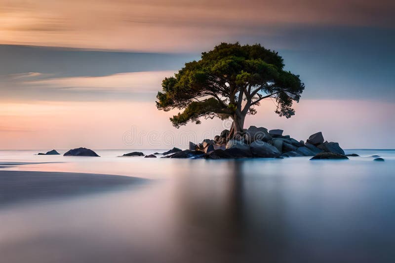 A Tree Isolated on the Mini Island Stock Illustration - Illustration of ...