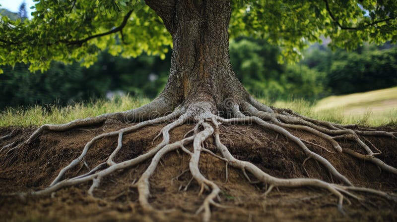 A Tree with Its Roots Exposed in the Dirt Stock Illustration ...