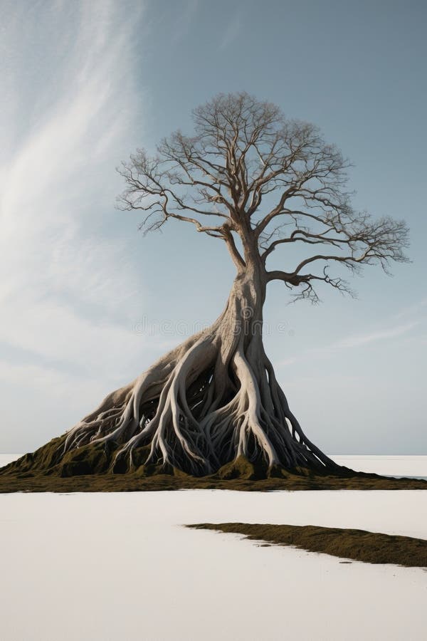 A Tree with Its Roots Growing Out of the Ground. Stock Image - Image of ...