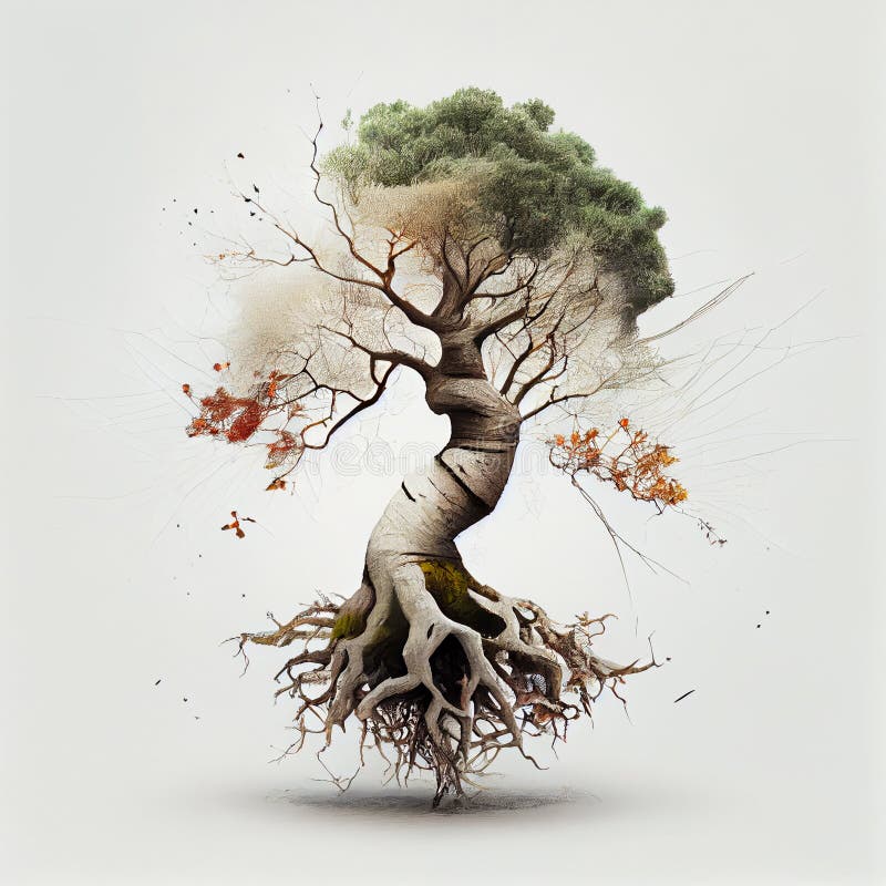 Tree and Its Roots Isolated on White Stock Illustration - Illustration ...