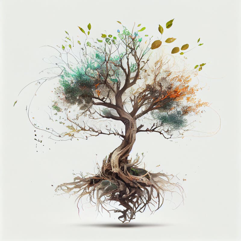 Tree and Its Roots Isolated on White Stock Image - Image of stem, lone ...