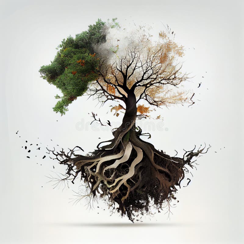 Tree and Its Roots Isolated on White Stock Image - Image of contour ...