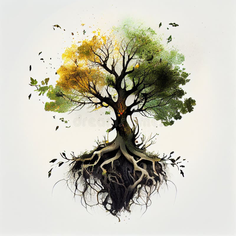 Tree and Its Roots Isolated on White Stock Illustration - Illustration ...