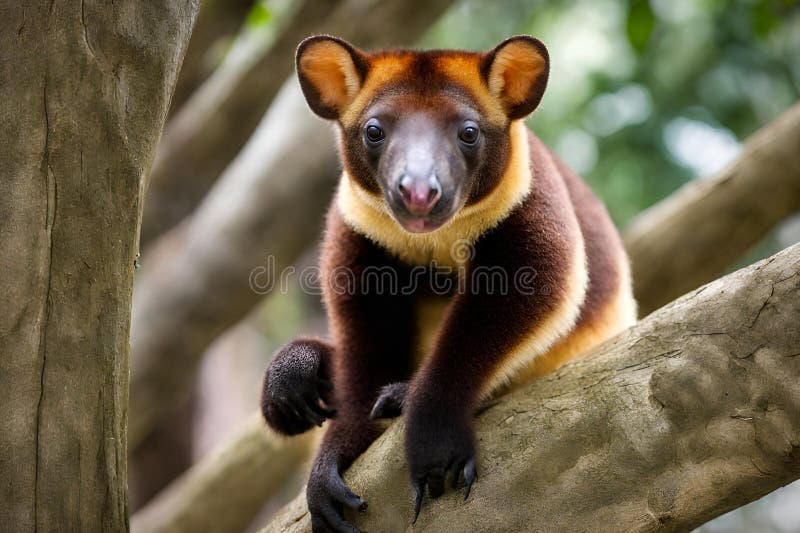 Majestic Tree Kangaroo Amidst Lush Forest Canopy Stock Illustration ...