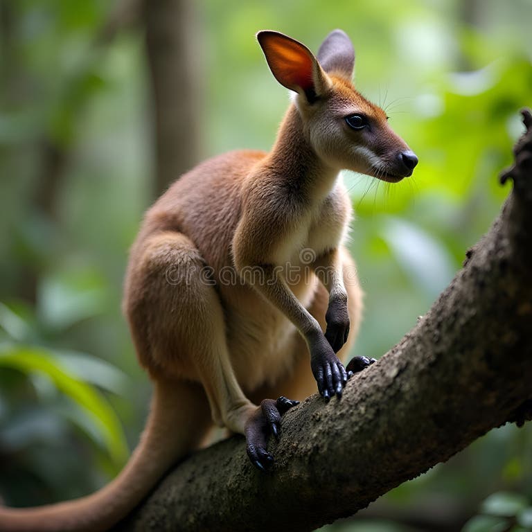 Tree Kangaroo Sitting on Rainforest Branch Stock Photo - Image of ...