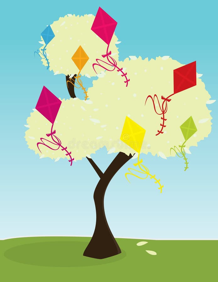 Kite stuck on top of tree stock illustration. Illustration of space ...