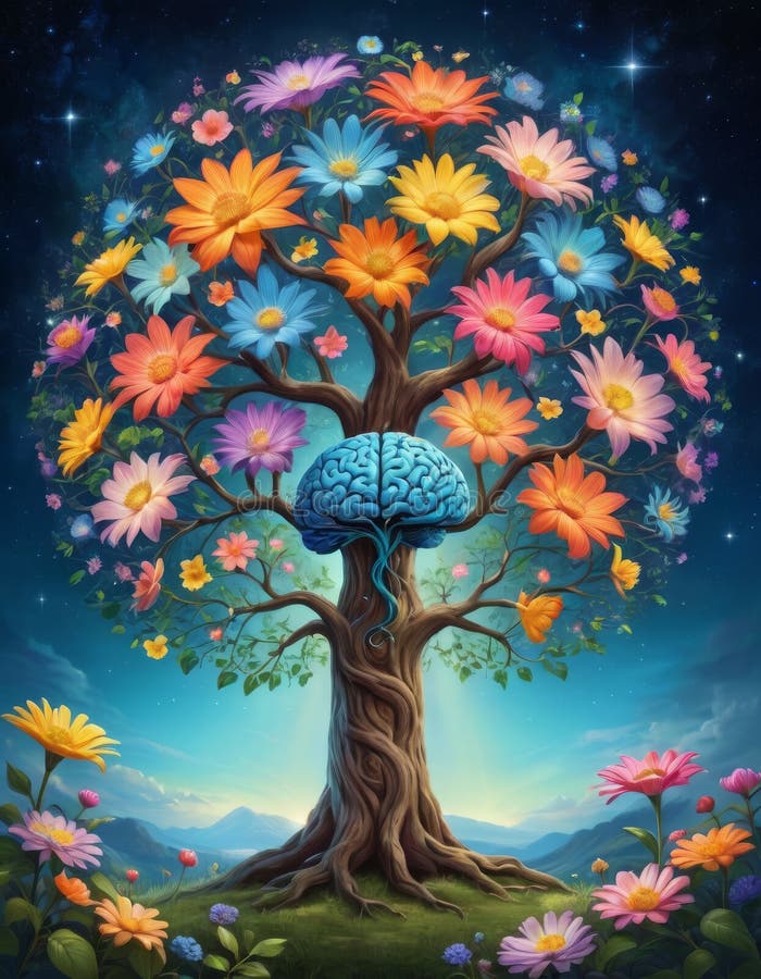 Tree of Knowledge with Blooming Brain Stock Image - Image of creativity ...