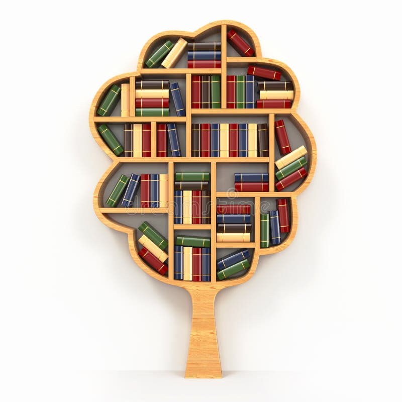Tree of Knowledge. Bookshelf on White Background Stock Illustration ...
