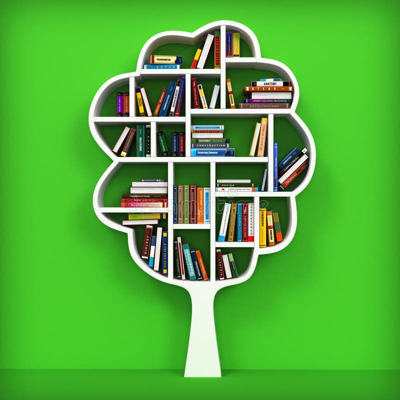 Tree of Knowledge. Bookshelf on White Background Stock Illustration ...