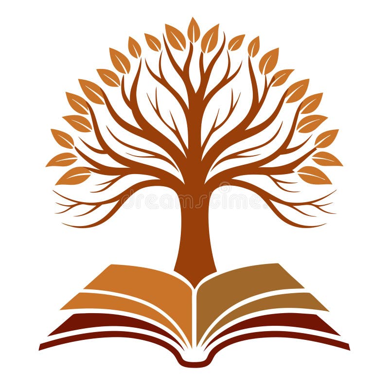 Tree of Knowledge: Brown Tree on an Open Book Illustration Stock Vector ...