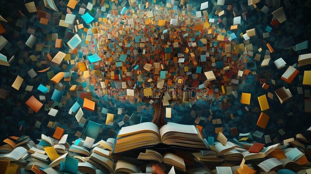 Tree of Knowledge Emerging from Open Books, Abstract Learning Concept ...