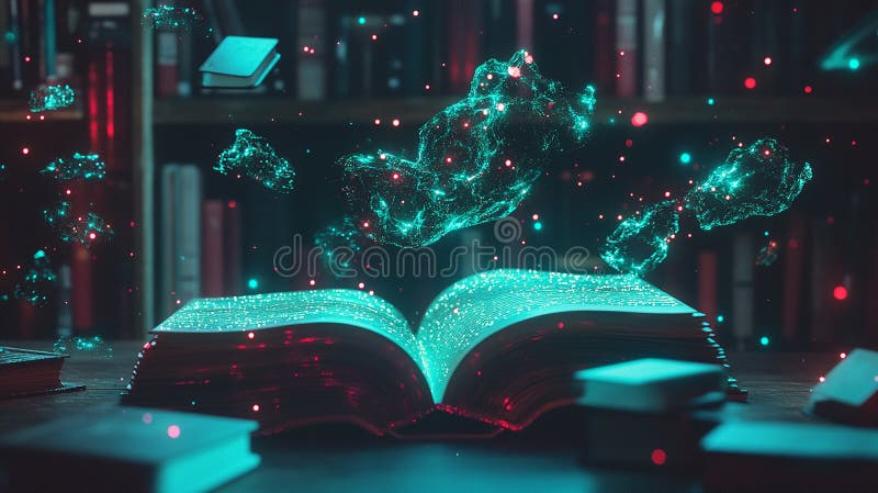 A Tree of Knowledge with Glowing Book Shaped Leaves Stock Illustration ...