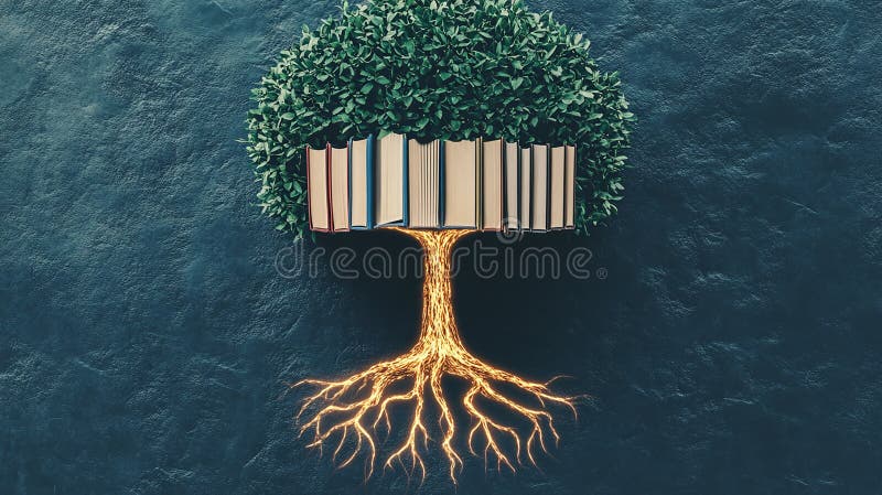 A Tree of Knowledge with Glowing Roots and Branches Stock Illustration ...