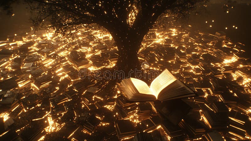 A Tree of Knowledge with Glowing Roots and Branches Stock Illustration ...