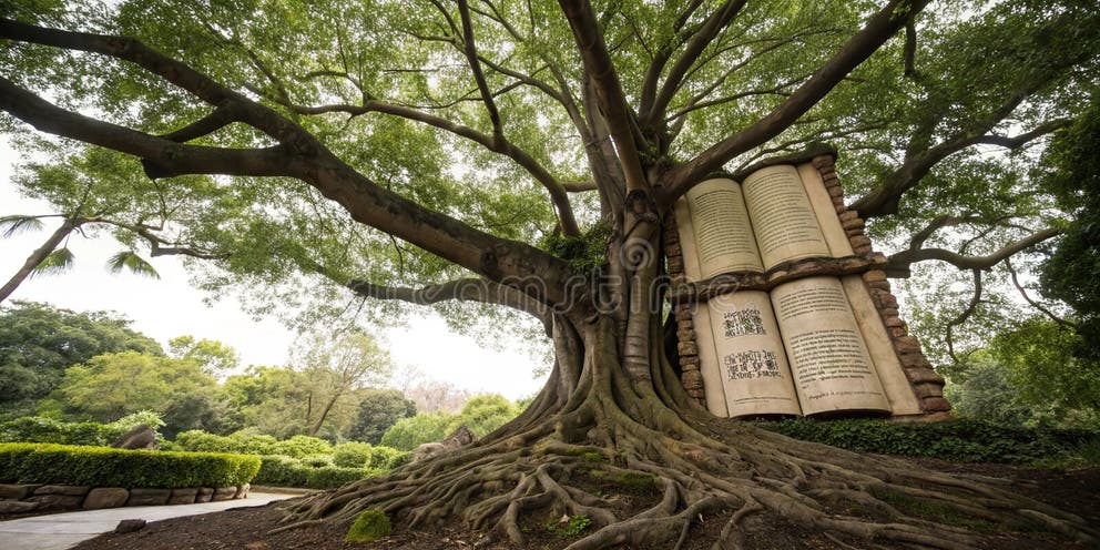 Tree of Knowledge with Papyrus Roots Stock Illustration - Illustration ...