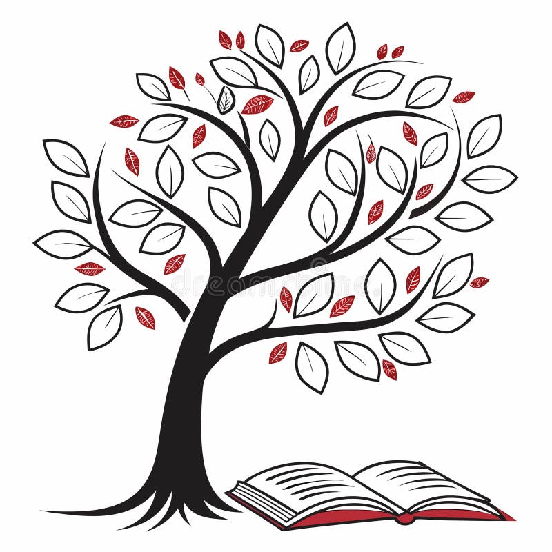 Tree of Knowledge Silhouette with Open Book Stock Vector - Illustration ...