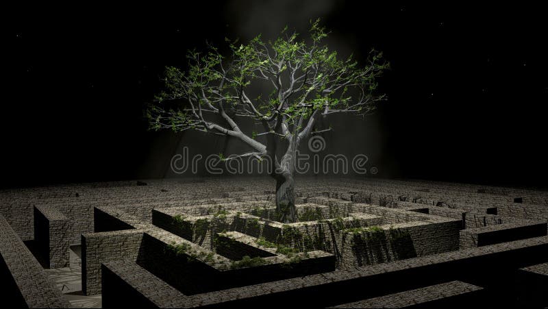 Tree in a labyrinth stock illustration. Illustration of space - 77252385