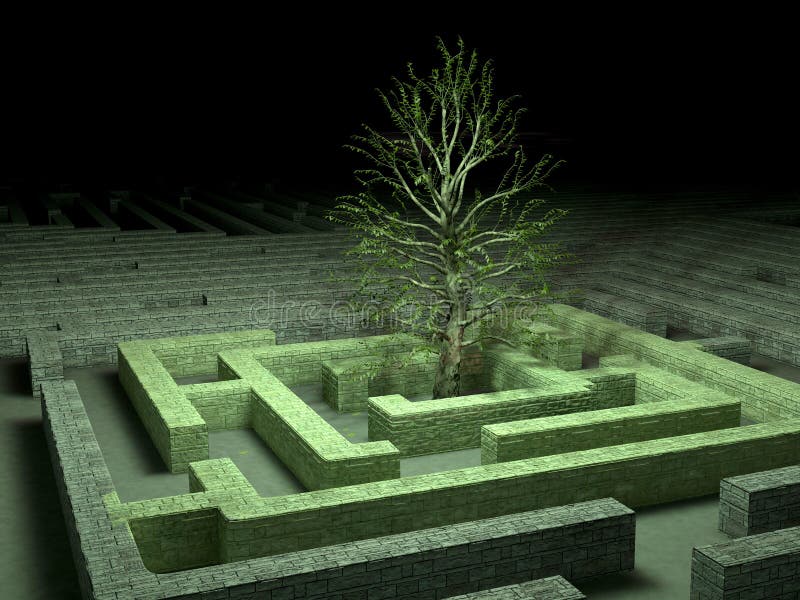 Tree in a labyrinth stock illustration. Illustration of tree - 77252788