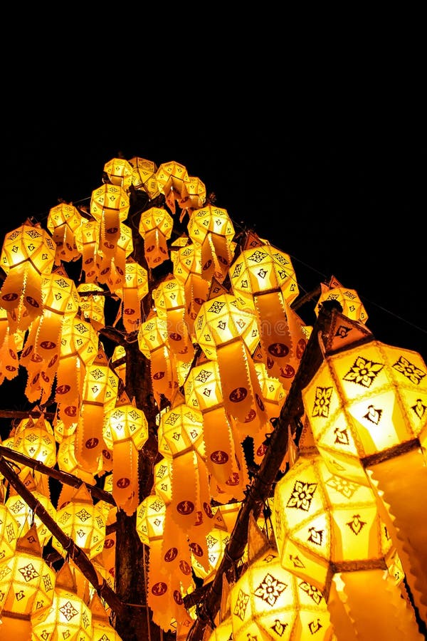 The tree of lamps stock image. Image of yellow, tree - 122292913