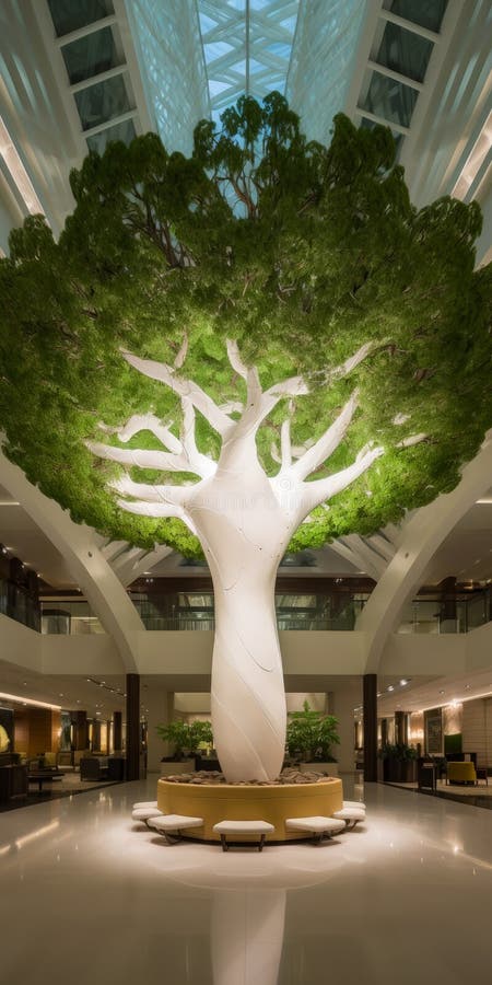The Tree is Large Indoor Tree in the Lobby of the Building Stock Image ...