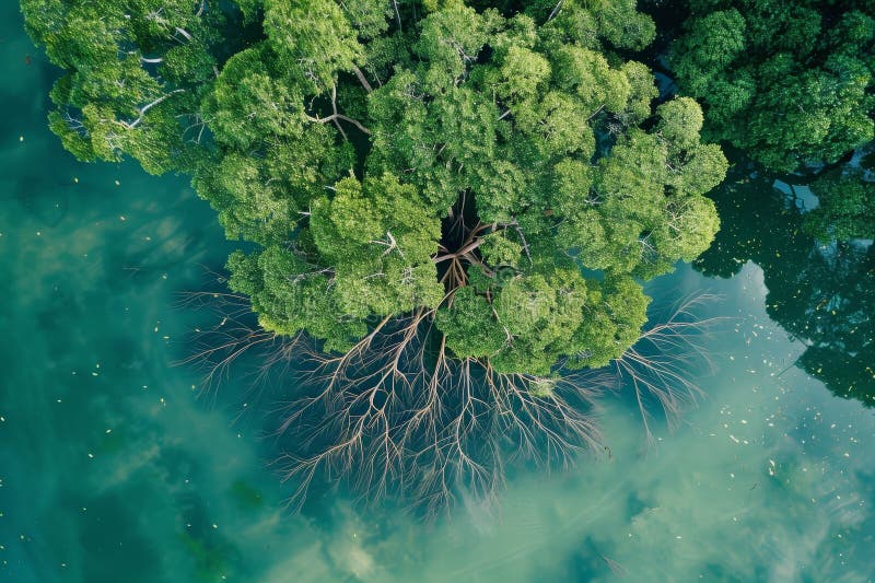 A Tree with a Large Trunk is Surrounded by Water Stock Image - Image of ...