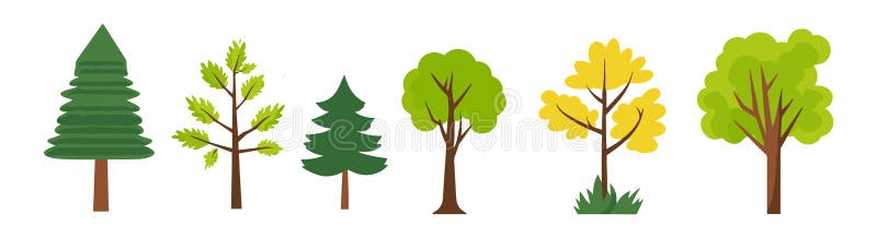 Tree and Leaf Collection Hand Drawn Flat Design Element. Botanical Set ...