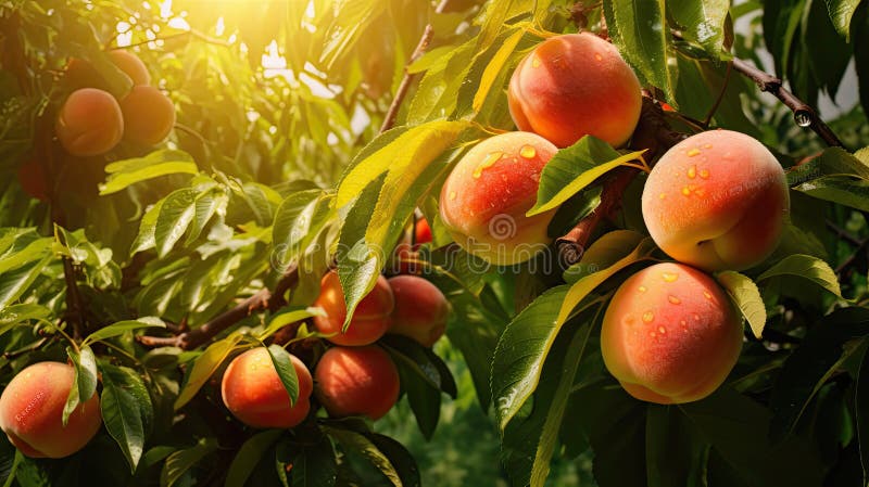 Tree leaf peach fruit stock illustration. Illustration of growth - 319429321