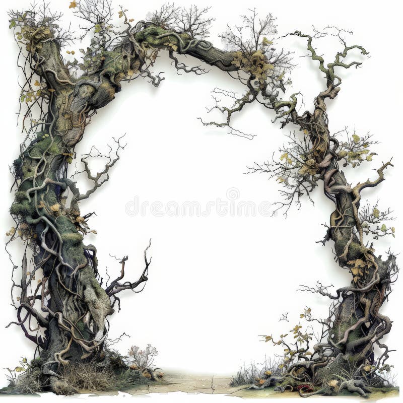 Tree without Leaves in a Forest Page Border Frame Stock Illustration ...