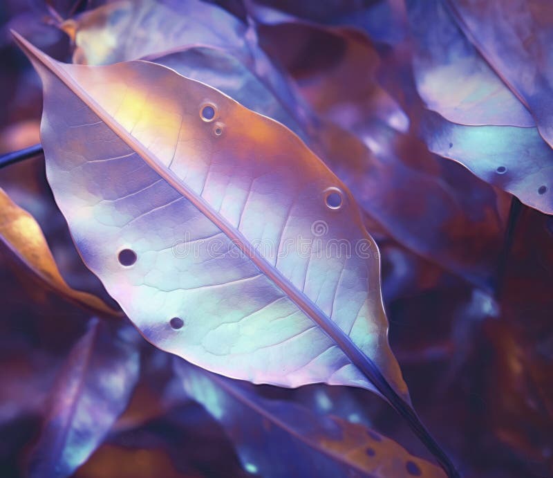 Tree Leaves Reflecting in Iridescent Colors. Artificial Nature ...