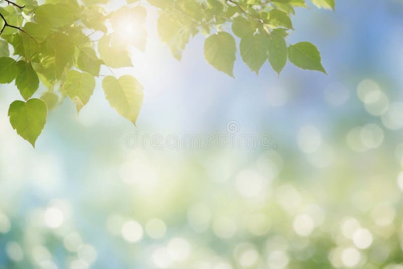 Tree with Leaves and Sun Shining on it Blue Blurred Background in ...