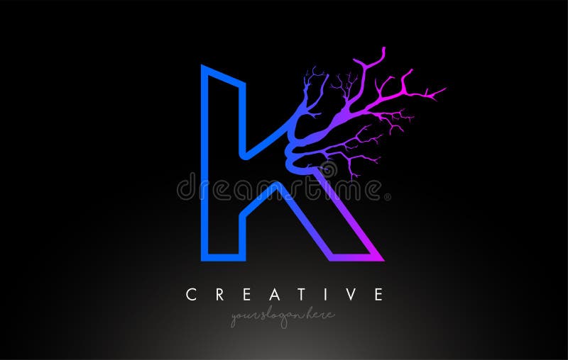 Tree Letter K Design Logo Mit Violett-blauem Baumstamm K Letter Tree ...