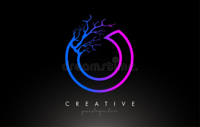 Tree Letter O Design Logo with Purple Blue Tree Branch. O Letter Tree ...