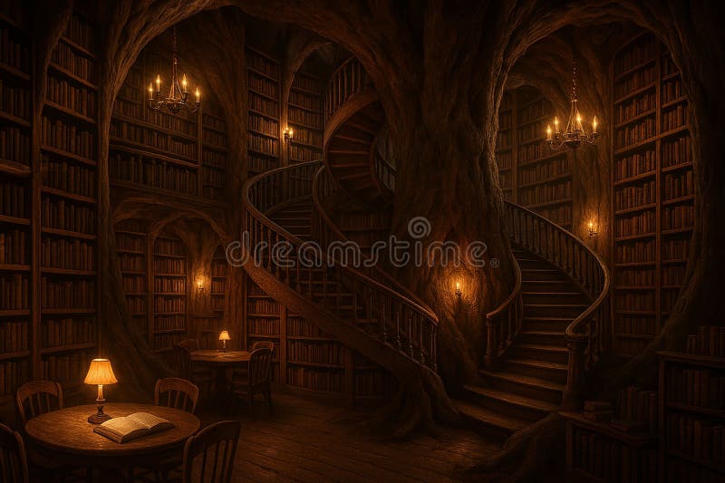 Tree Library Interior Glow stock illustration. Illustration of fantasy ...