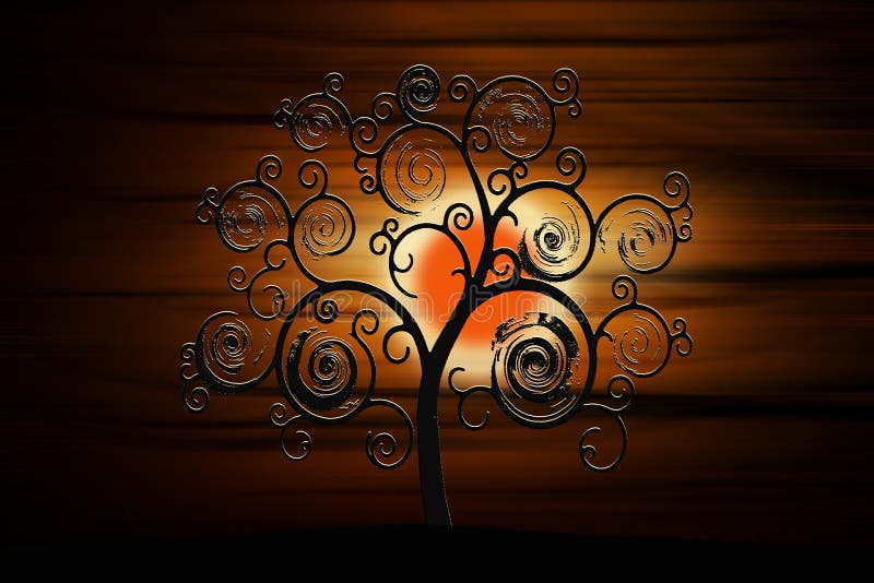 The Tree of Life Abstract Design at Sunset Stock Illustration ...