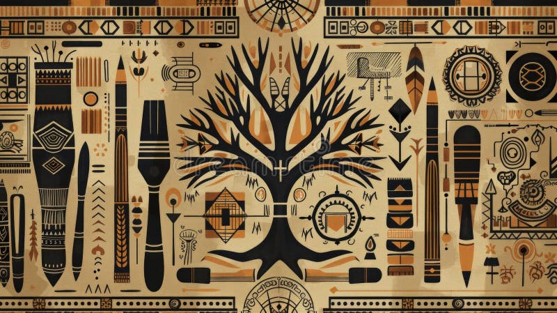 Tree of Life and Ancient Symbols Artistic Tapestry Stock Photo - Image ...