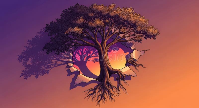 Tree of Life Breaking through Stock Illustration - Illustration of ...