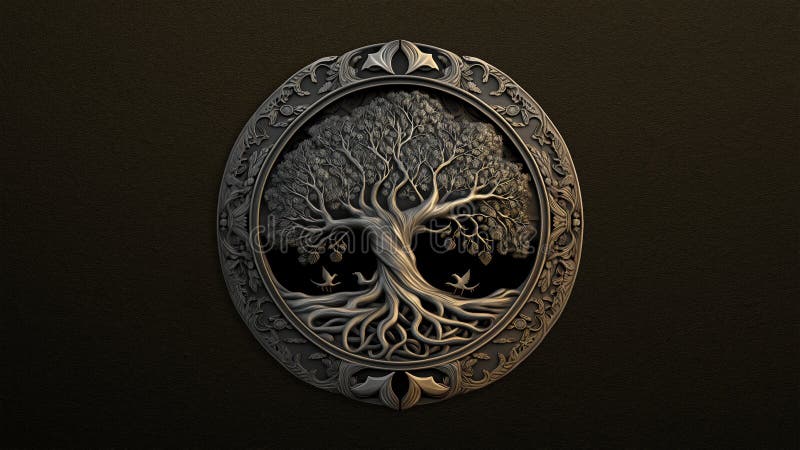 Tree of Life on Brown Leather Background, Desktop Wallpaper.. Stock ...